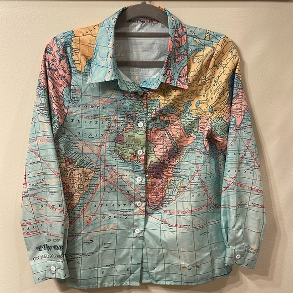 MISSLOOK | Tops | Vintage World Map Button Down Shirt | Poshmark